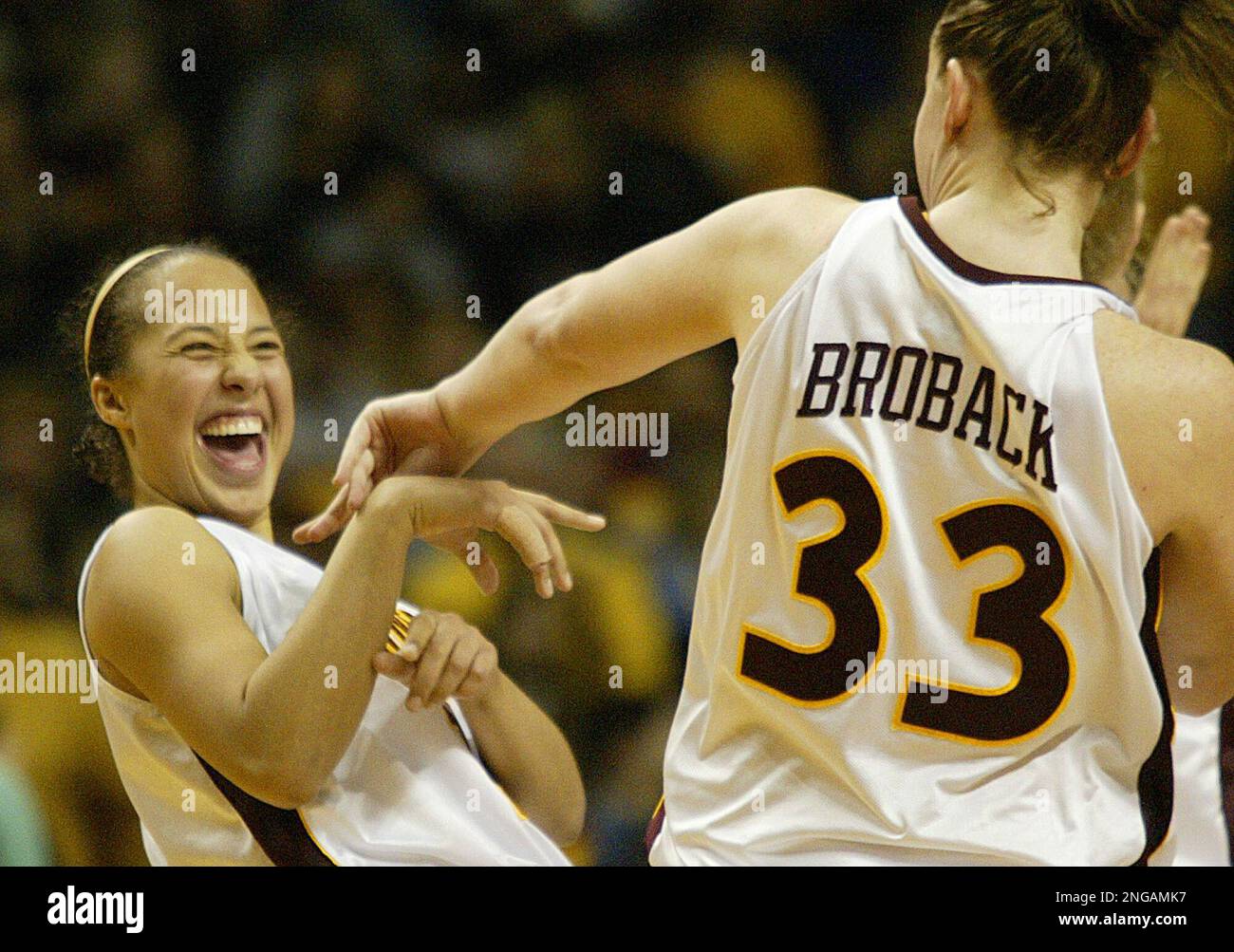 Minnesota players Brittney Davis, left, and Jamie Broback celebrate ...