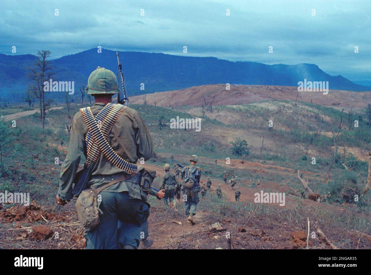 Air Cavalry troops taking part in Operation Pegasus are shown walking ...