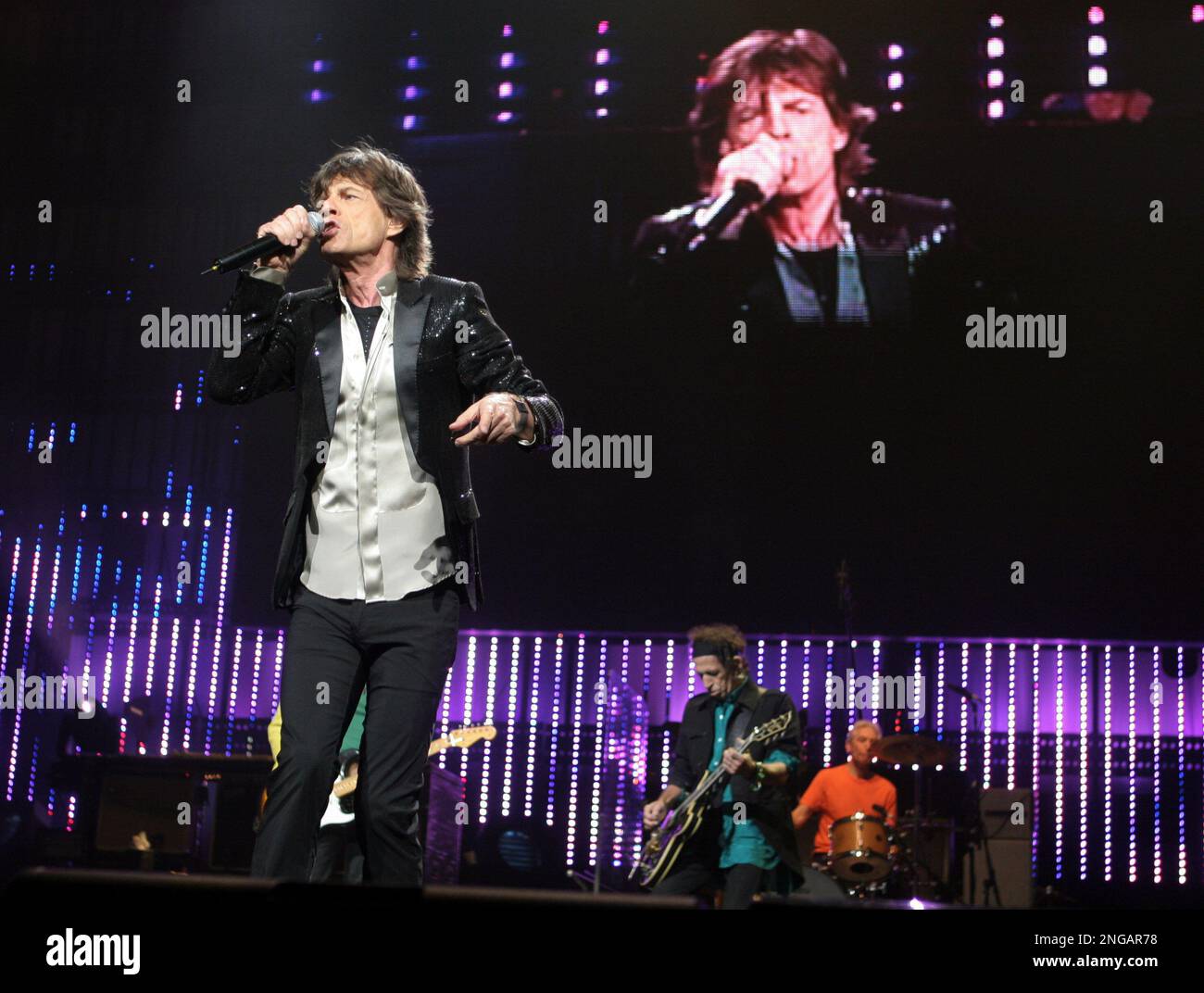 Singer Mick Jagger of The Rolling Stones performs during a concert in ...