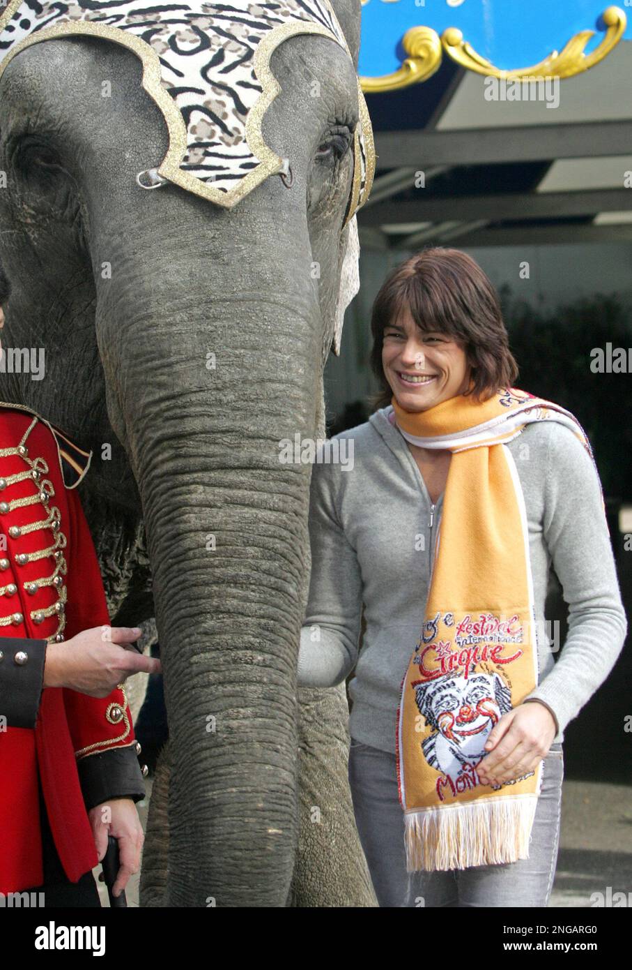 Princess Stephanie of Monaco poses with an elephant on the eve of the ...
