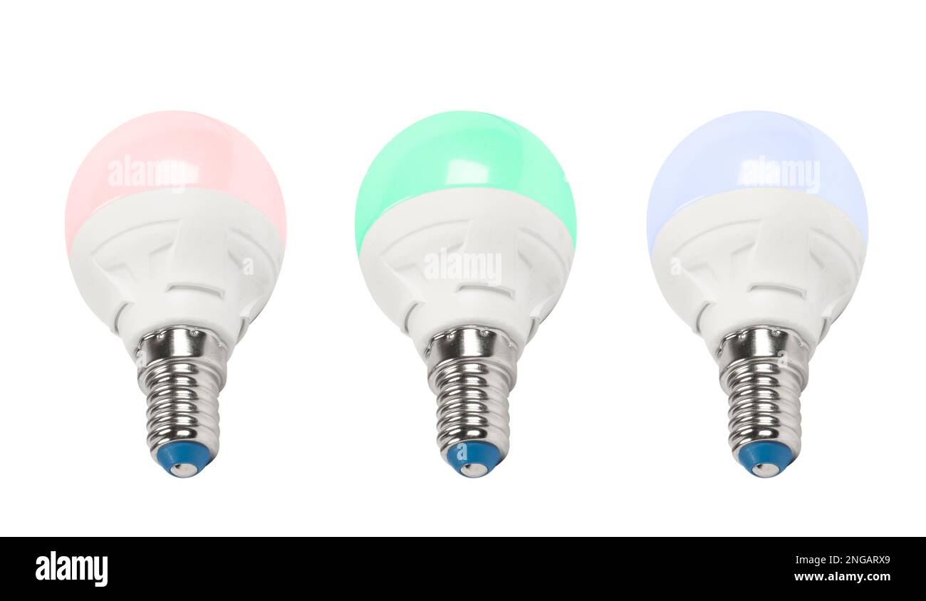 Three LED light bulb isolated on white background. Energy super saving ...