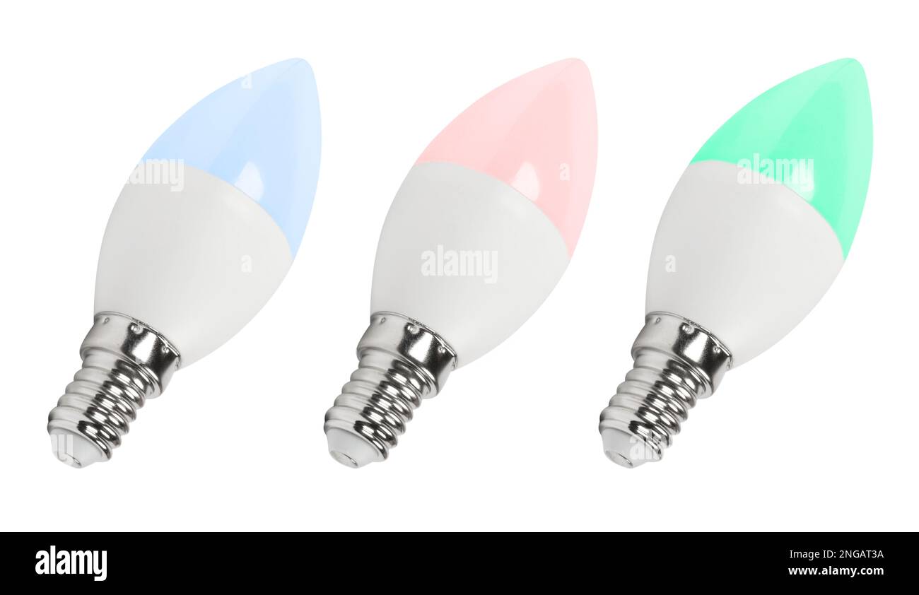 Three LED light bulb isolated on white background. Energy super saving ...