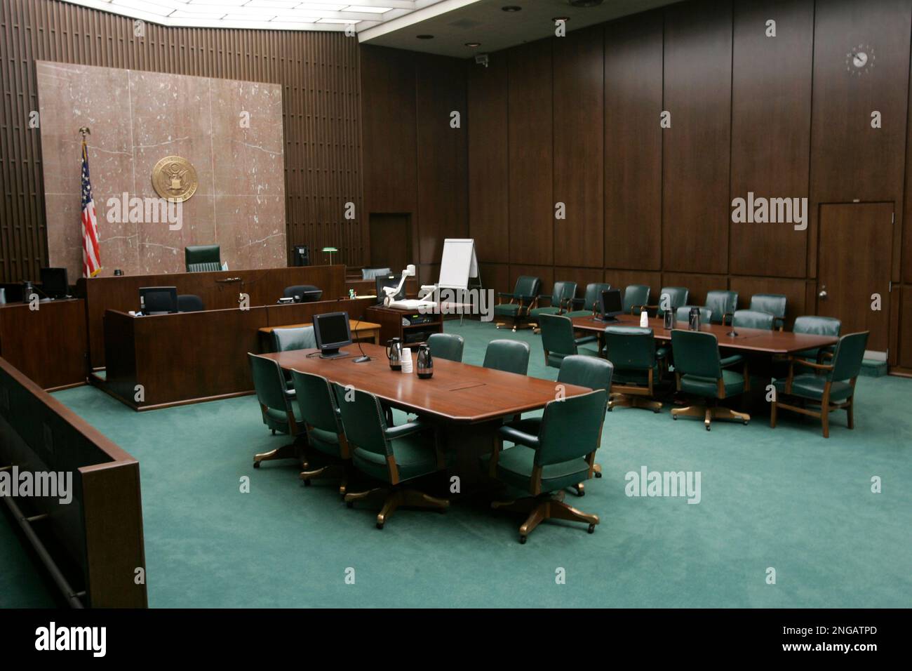 Interiors of Judge Sim Lake's courtroom at the Robert Casey Federal ...