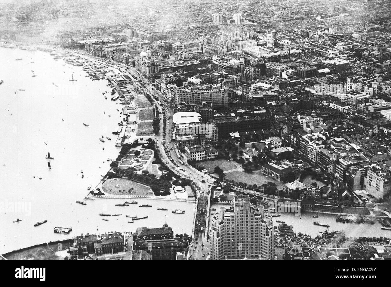 Aerial view of the international settlement on Shanghai waterfront. The ...