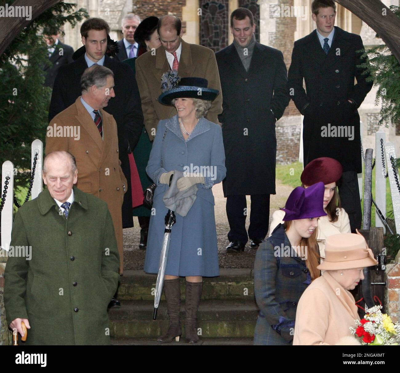 Camilla, the Duchess of Cornwall, centre, walks with other members of ...