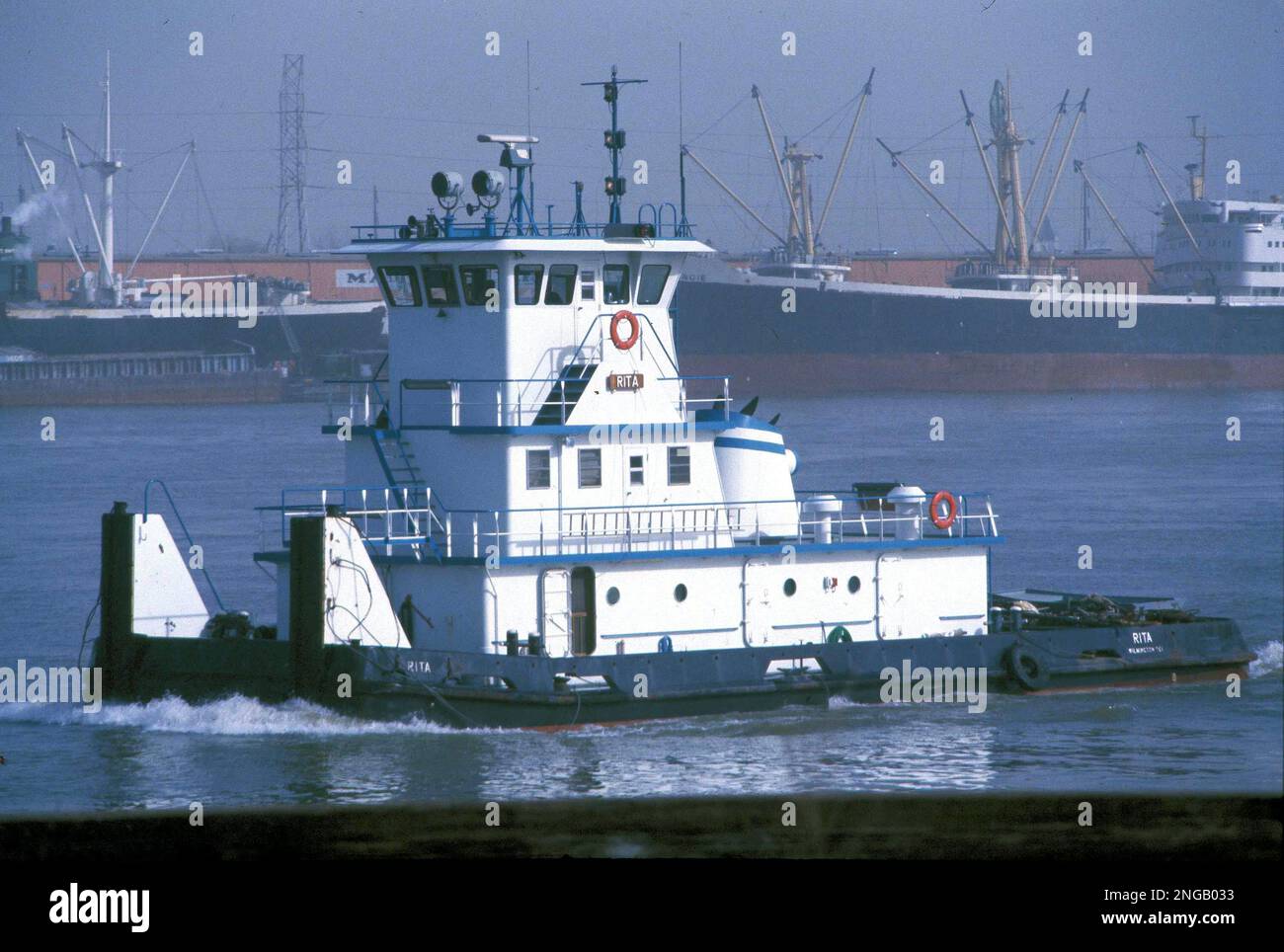 The tugboat Rita sails on the Mississippi River in New Orleans, 1978 ...
