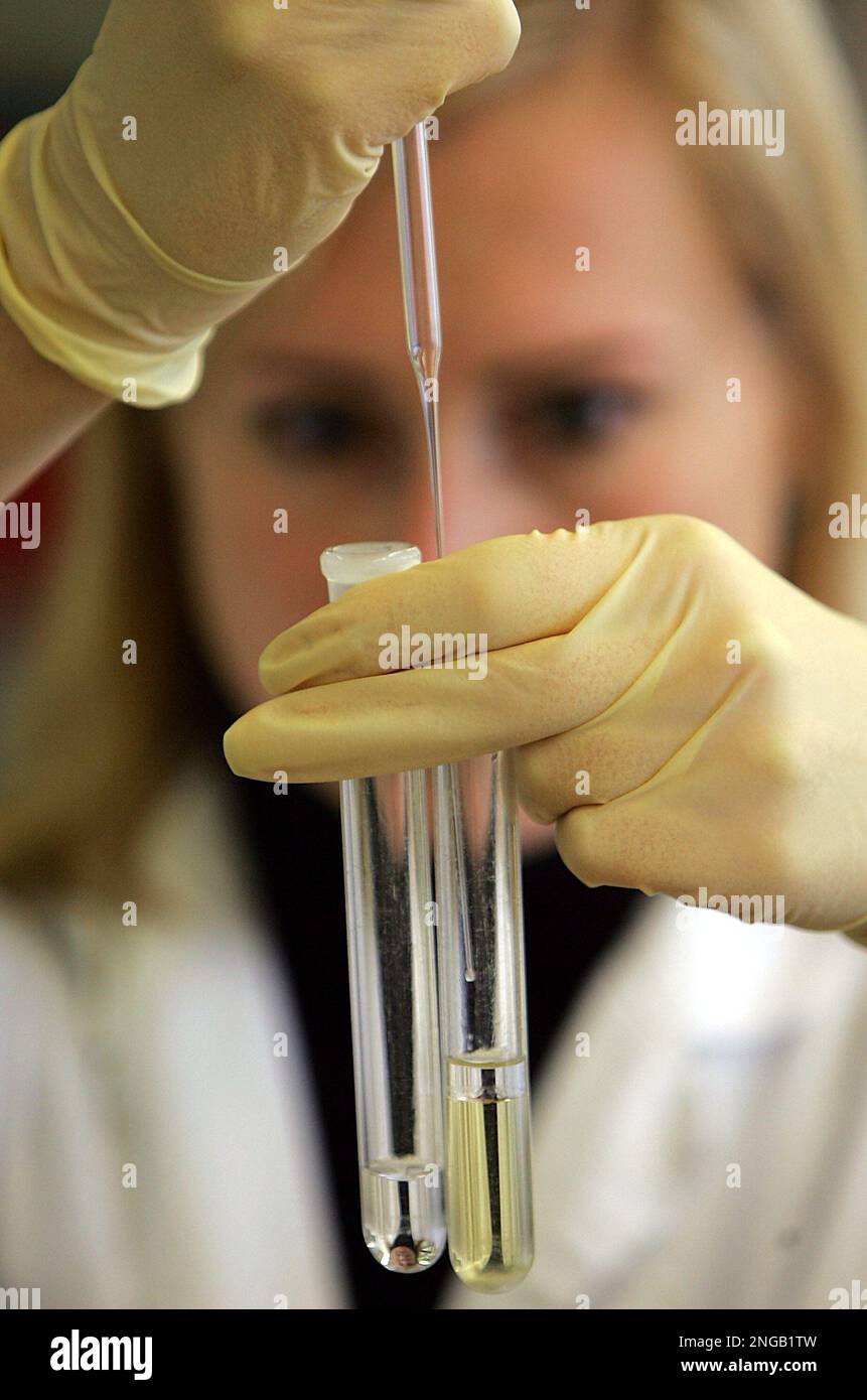 Lab assistant Nadine Haenelt makes a Doping Test analysis at the German ...