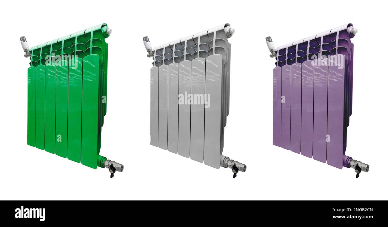Three heater battery isolated on white background. Radiator. Home water ...