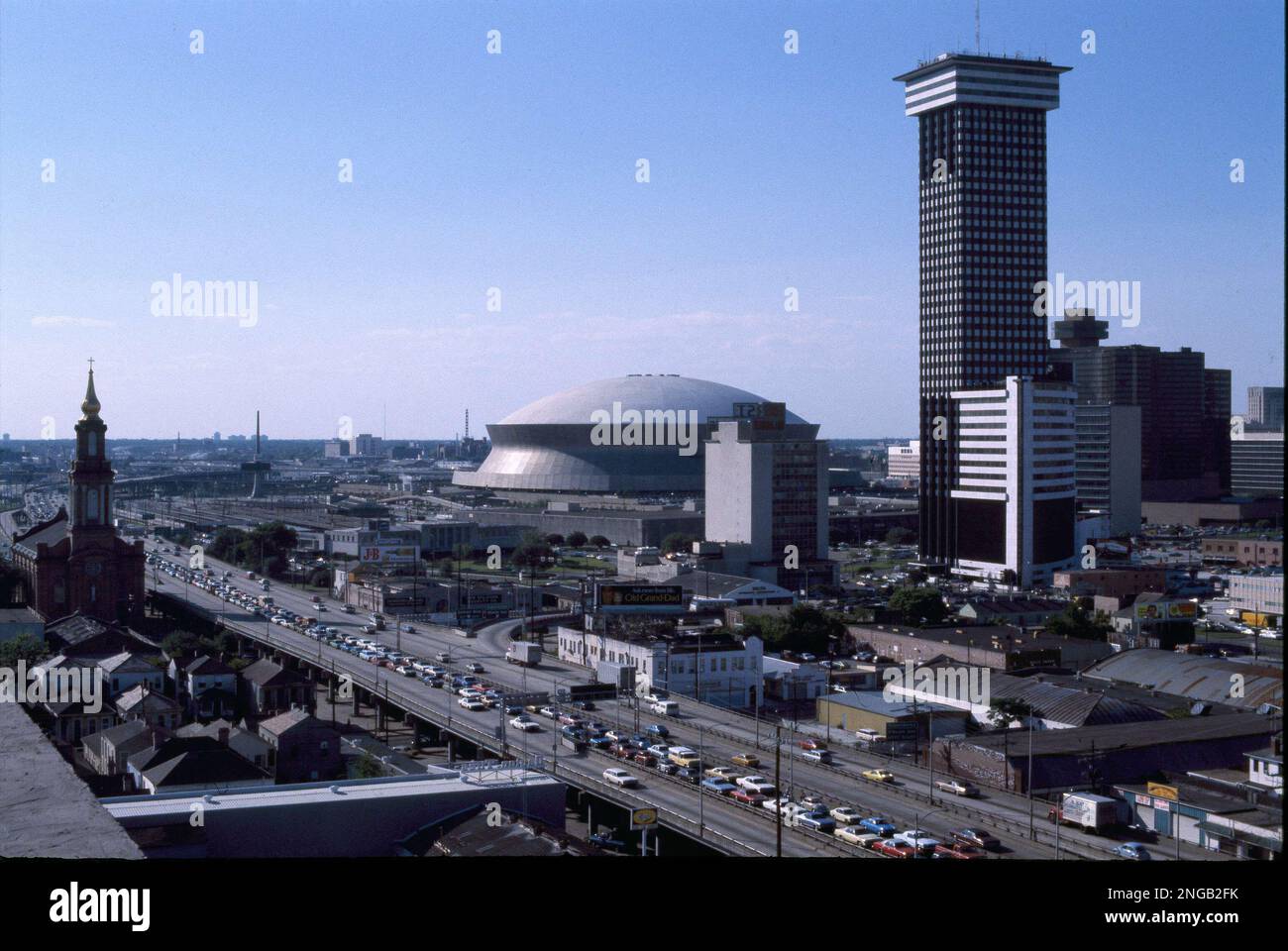 A view of the Louisiana Superdome, center background, and Plaza Tower ...