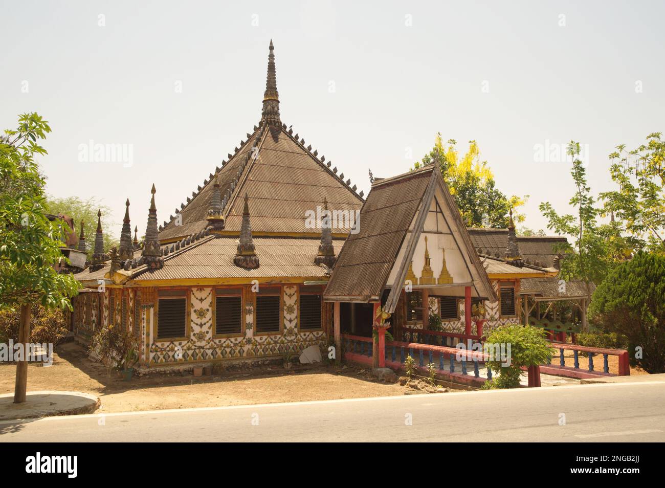 Traditional ancient wooden sermon hall at Wat Somdet, a historic site ...