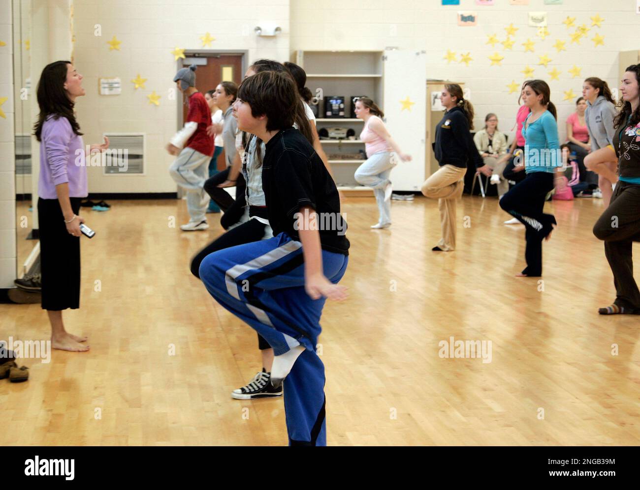 Kaylie Howard, left, teaches a dance class at Northport High School, in ...