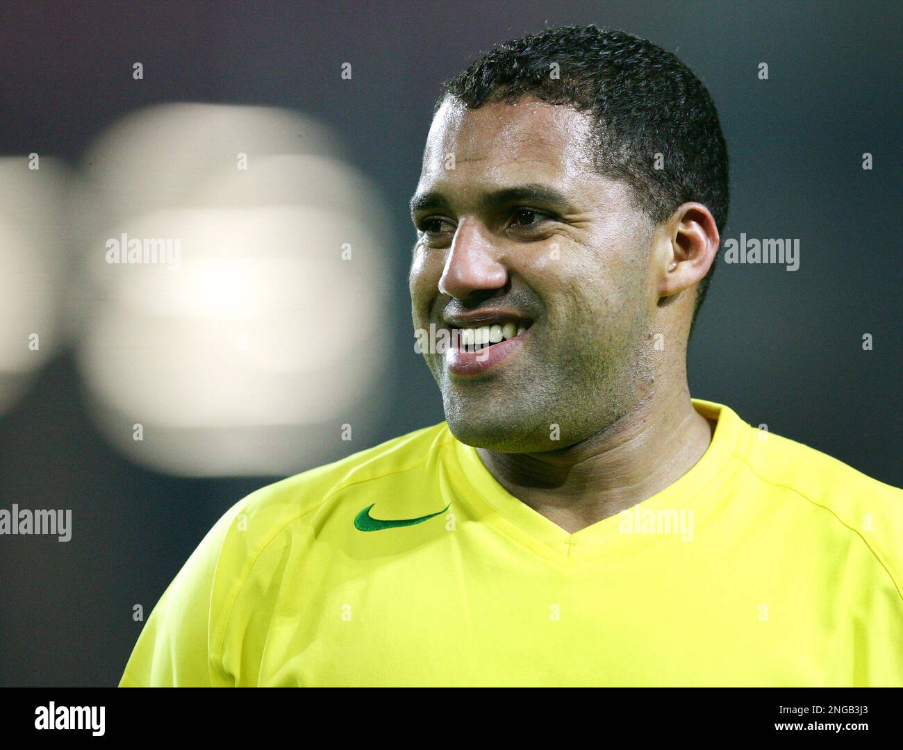 Ailton from Brazil smiles during the Julio Cesar farewell soccer match ...