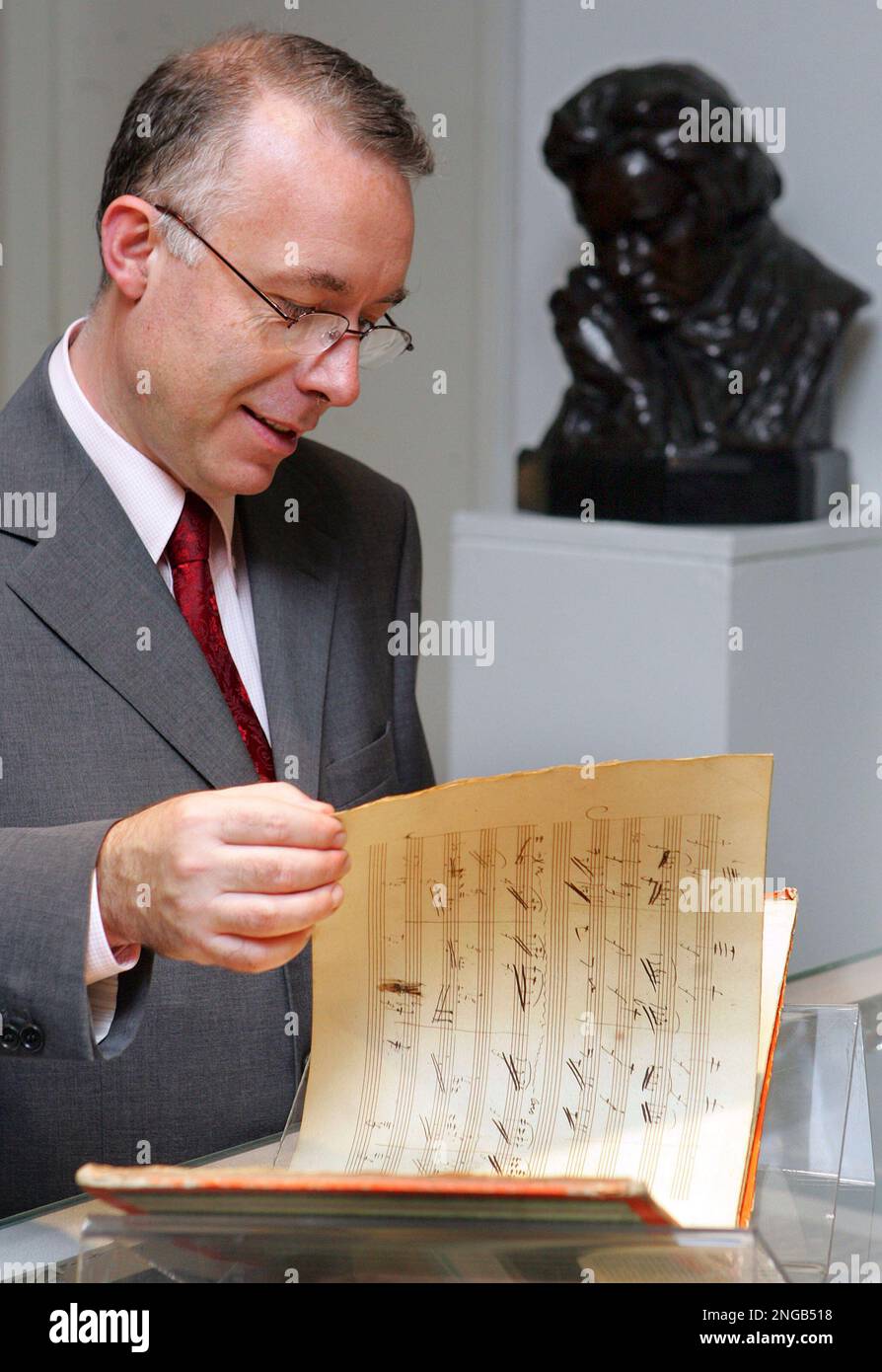 Stephen Roe of Sotheby's shows a score handwritten by Beethoven ...