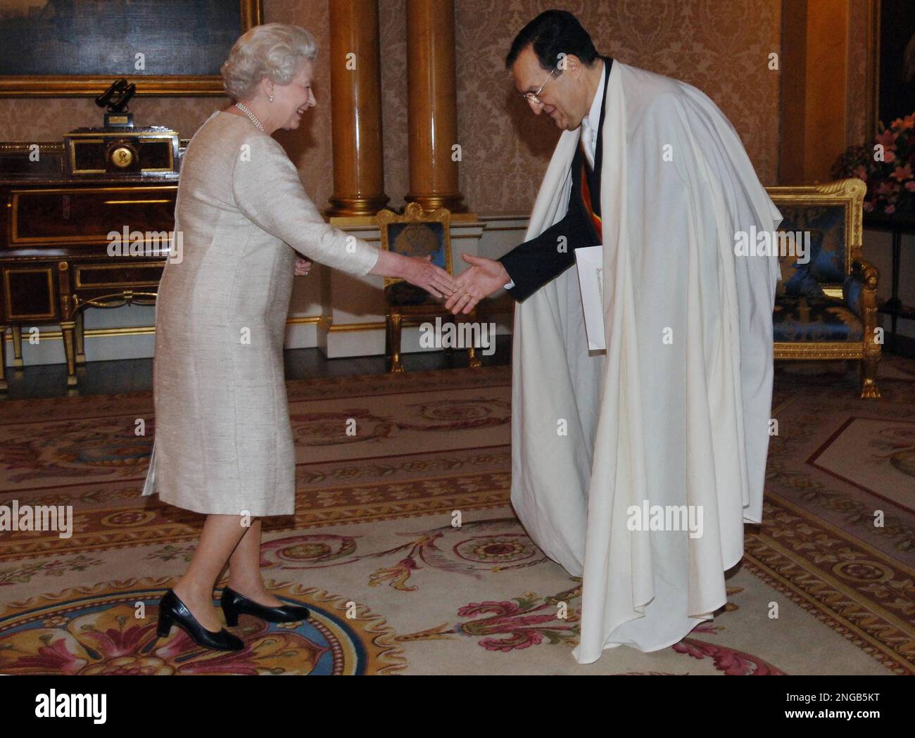 Queen Elizabeth II receives the Ambassador of Algeria, Mr Mohamed Salah Dembri, at Buckingham ...