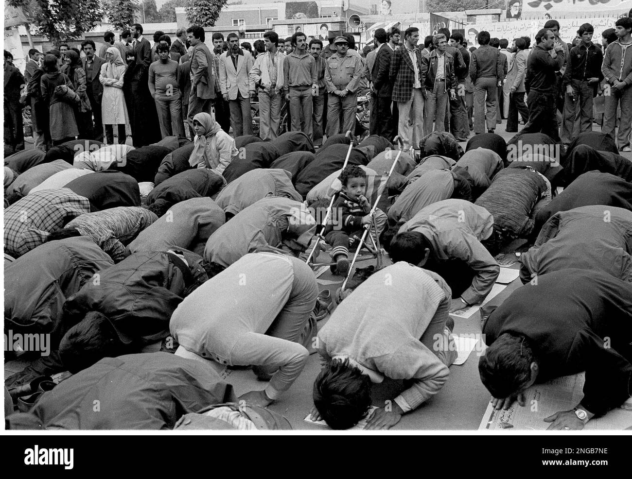 Iranian students pray outside the U.S. Embassy in Tehran, Nov. 8, 1979 ...