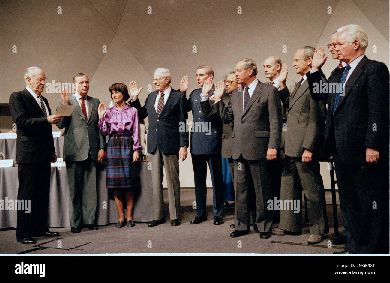 William Rogers, left, chairman of the Presidential Commission on the ...