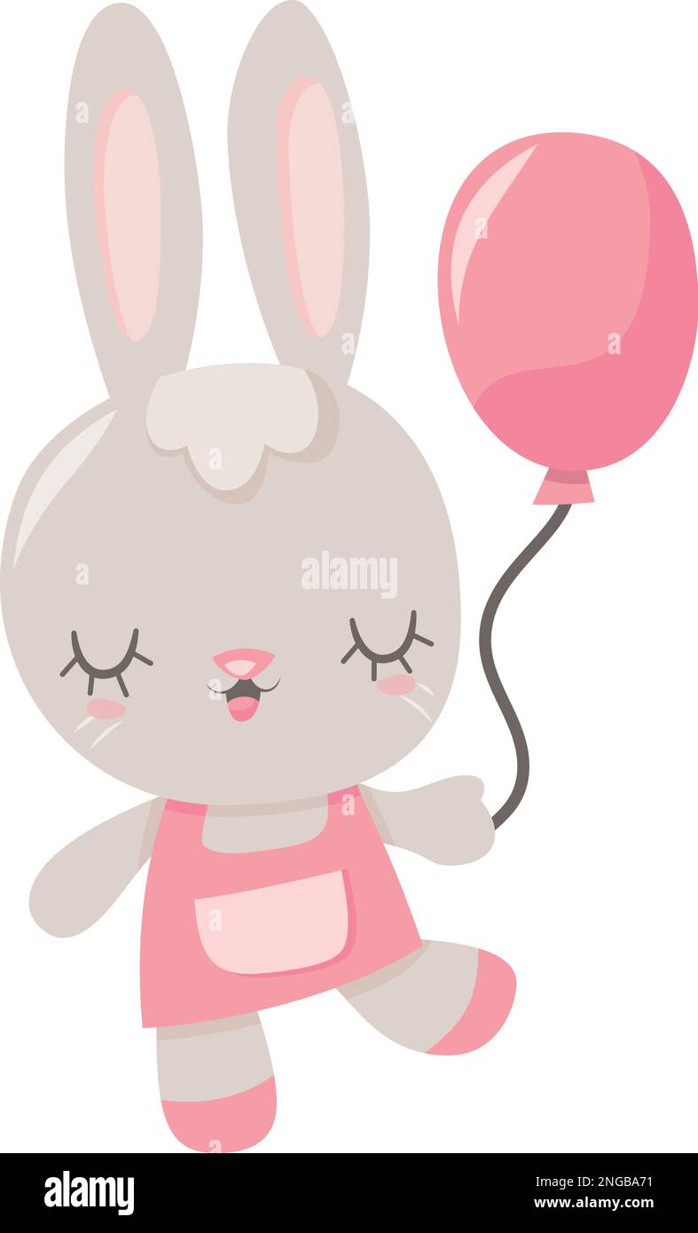 A cartoon vector illustration of a cute sweet bunny holding a pink ...