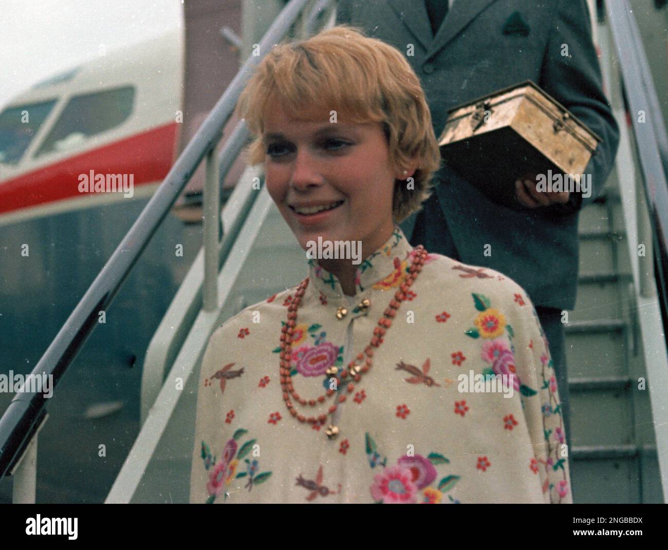 Actress Mia Farrow leaves an Air India flight at Kennedy Airport, New ...