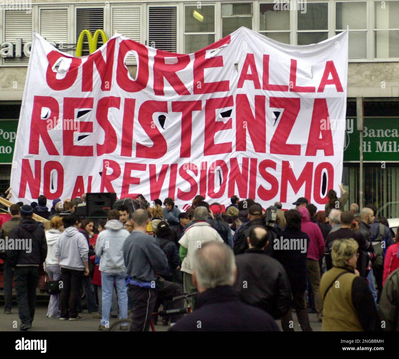 A group of youths of the Leoncavallo social center, in downtown Milan's ...