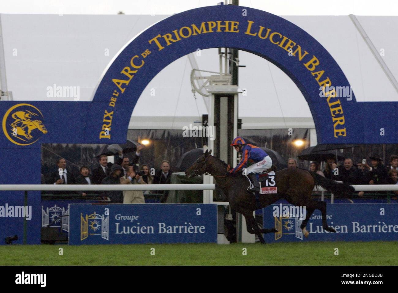 Hurricane Run and Irish jockey Kieran Fallon cross the finish line to ...