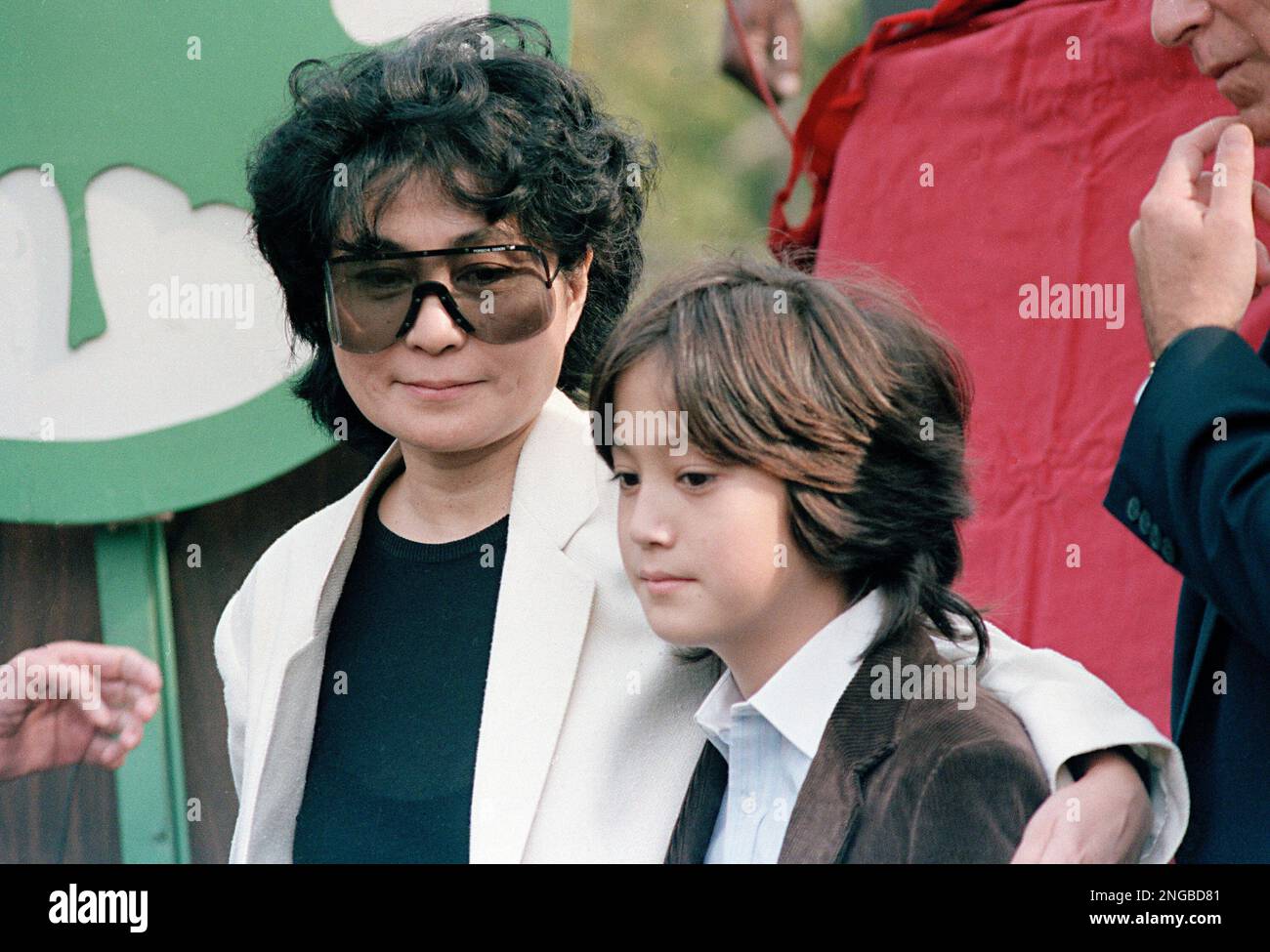Sean Lennon and his mother Yoko Ono are seen at the dedication of ...