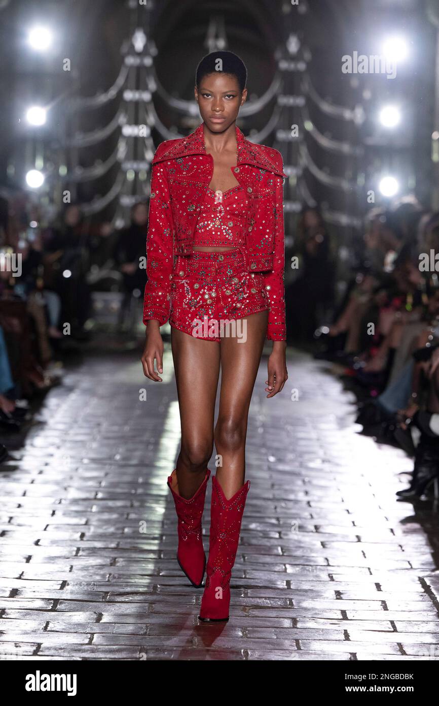 London, UK. 17th Feb, 2023. Models on the runway at the Annies Ibiza ...