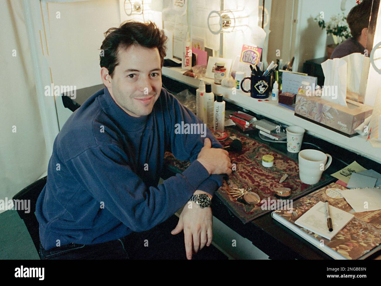 Actor Matthew Broderick is photographed backstage in his dressing room ...