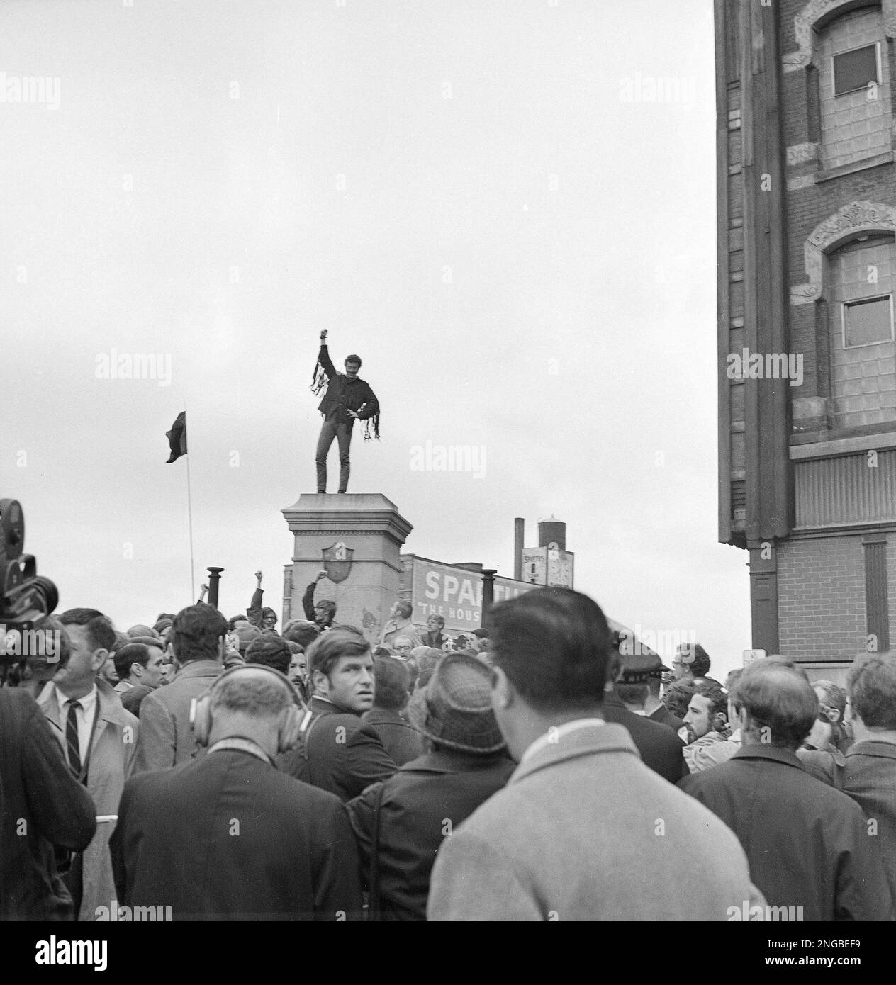 A demonstrator in Chicago gives a clenched fist salute Oct. 11, 1969 ...