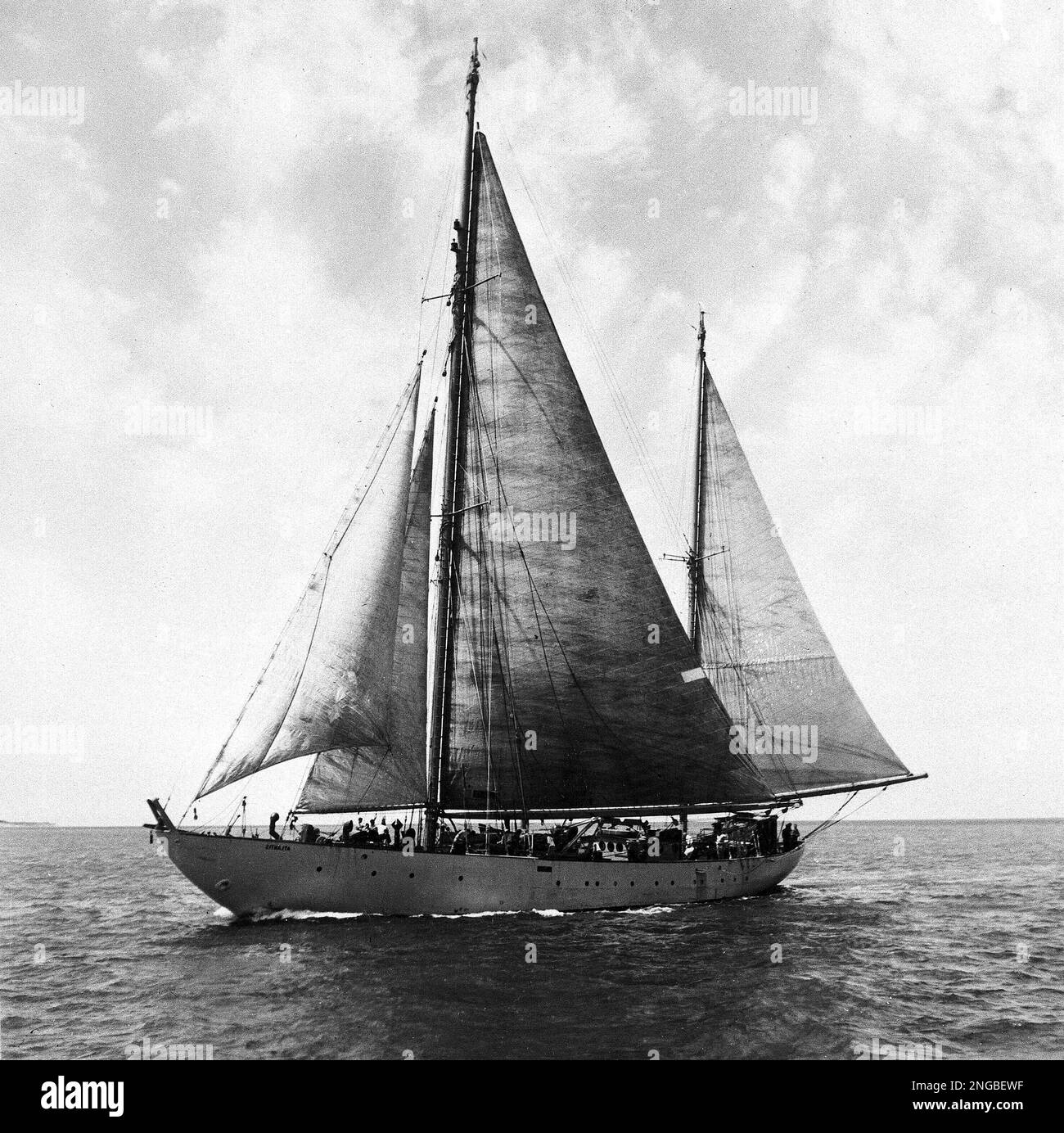 Research ship "Atlantis" hoists its sail off Cape Cod, Mass., July 8 ...