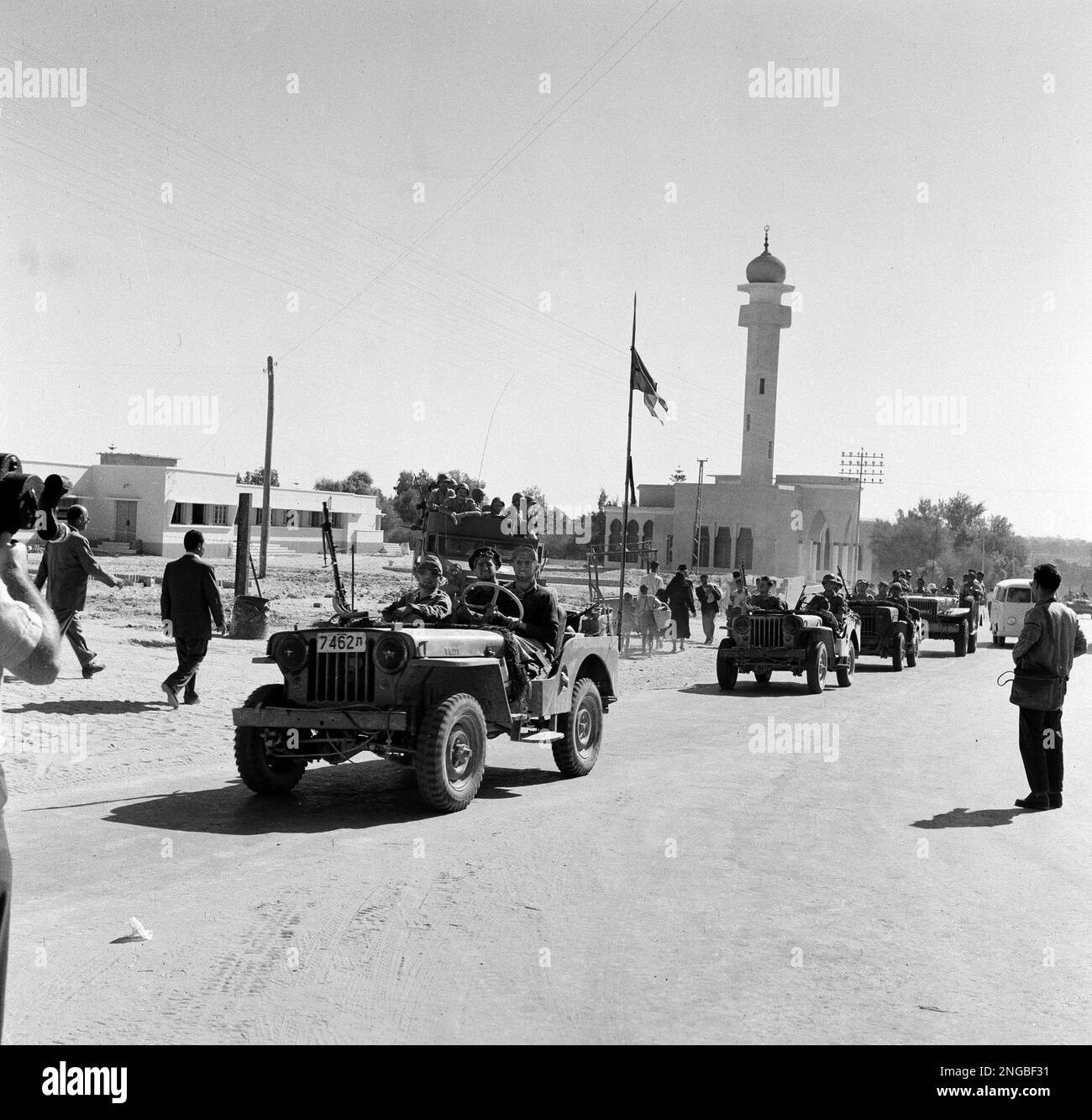 Israeli jeeps pass through Gaza, Nov. 5, 1956. (AP Photo Stock Photo ...
