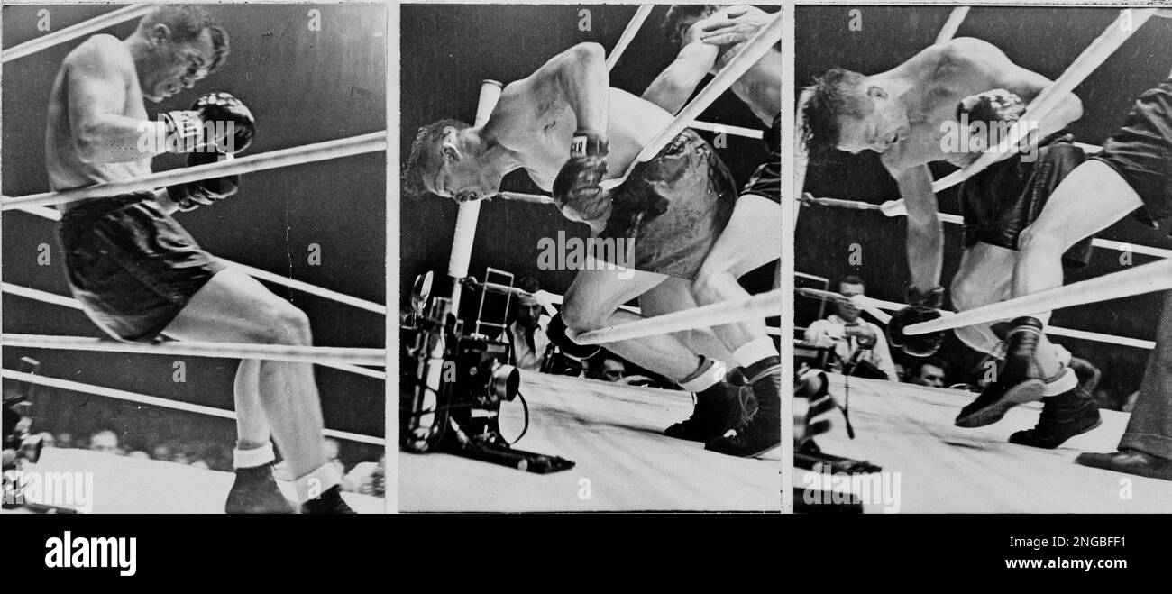 In this series of images middleweight champion Tony Zale sags into the ...