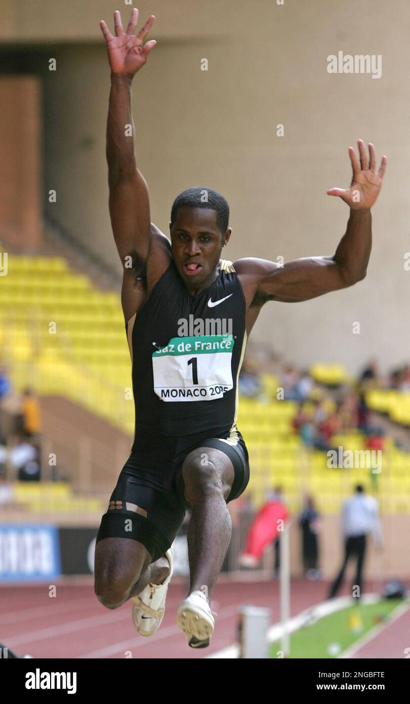 Dwight Phillips of the US competes in the long jump event at the IAAF ...