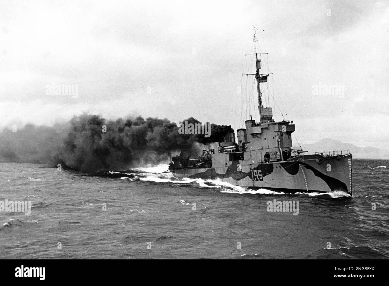 Britain's HMS Wells, a destroyer in the Royal Navy, at sea in Dec. 1942 ...
