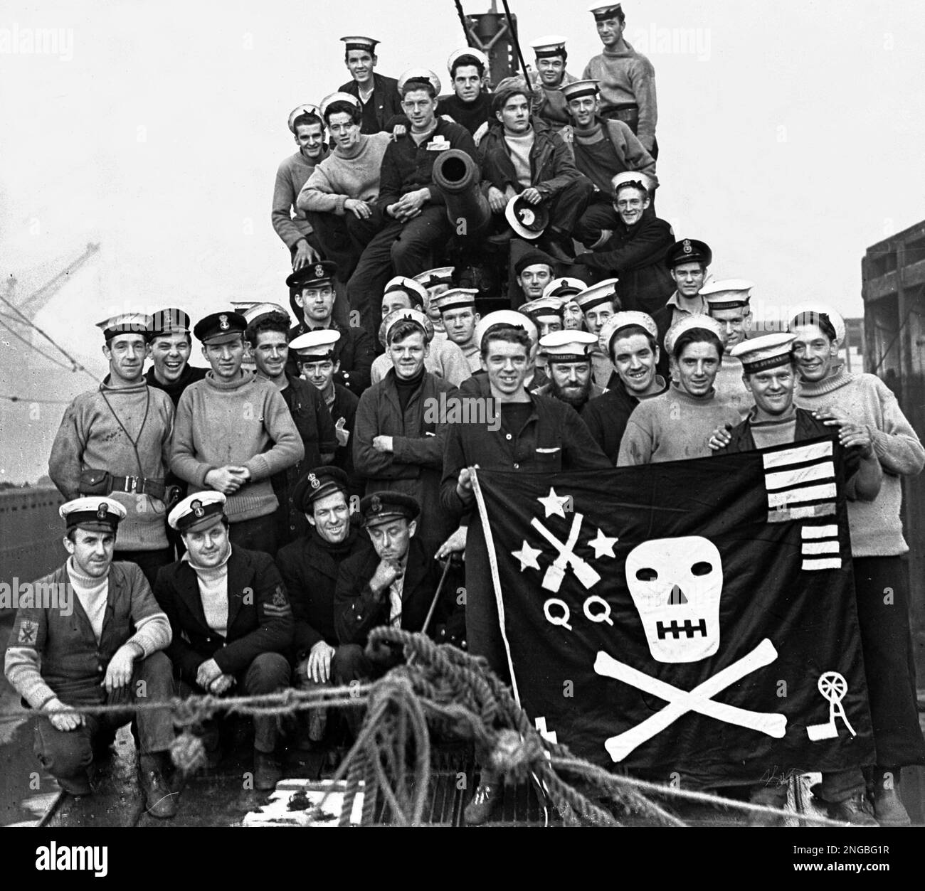 The crew of Britain's HMS Trident, a T-class submarine with the Royal ...