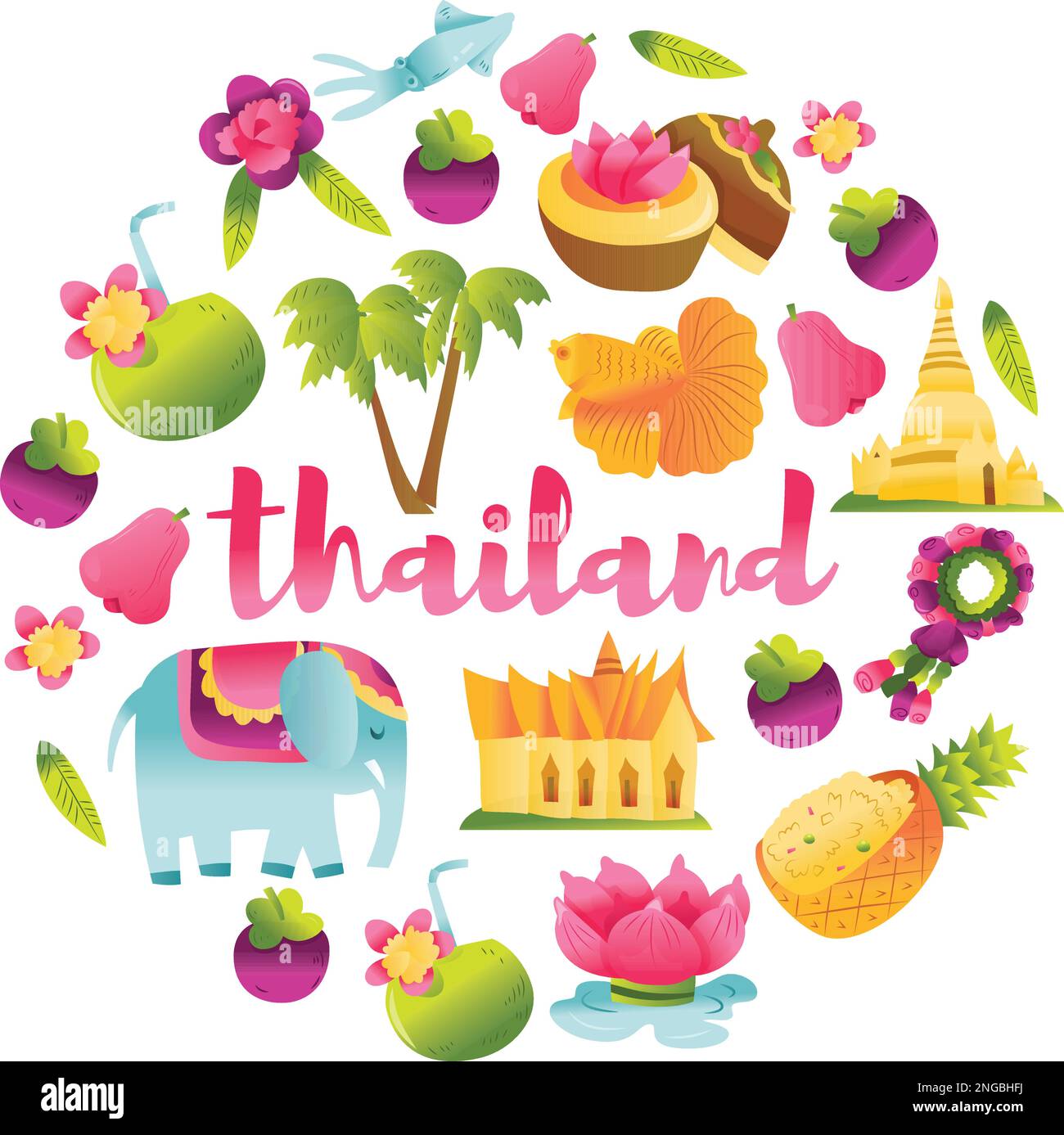 A cartoon vector illustration of super cute thailand culture theme ...