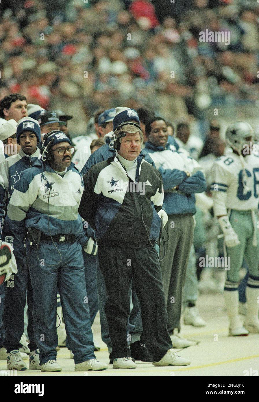 Dallas Cowboys head football coach Jimmy Johnson along the sidelines ...