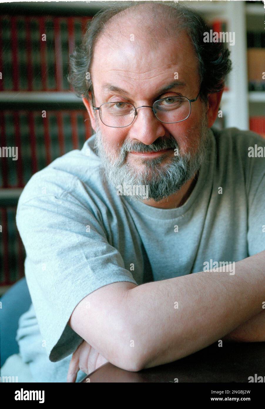 Author Salman Rushdie poses for a portrait at his publisher's office in ...