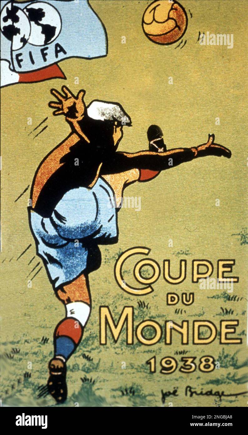 The Soccer World Cup logo, France, 1938. Italy defeated Hungary 4-2 in ...