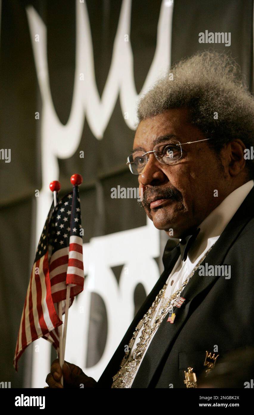 Boxing promoter Don King waits to speak at a news conference Tuesday ...