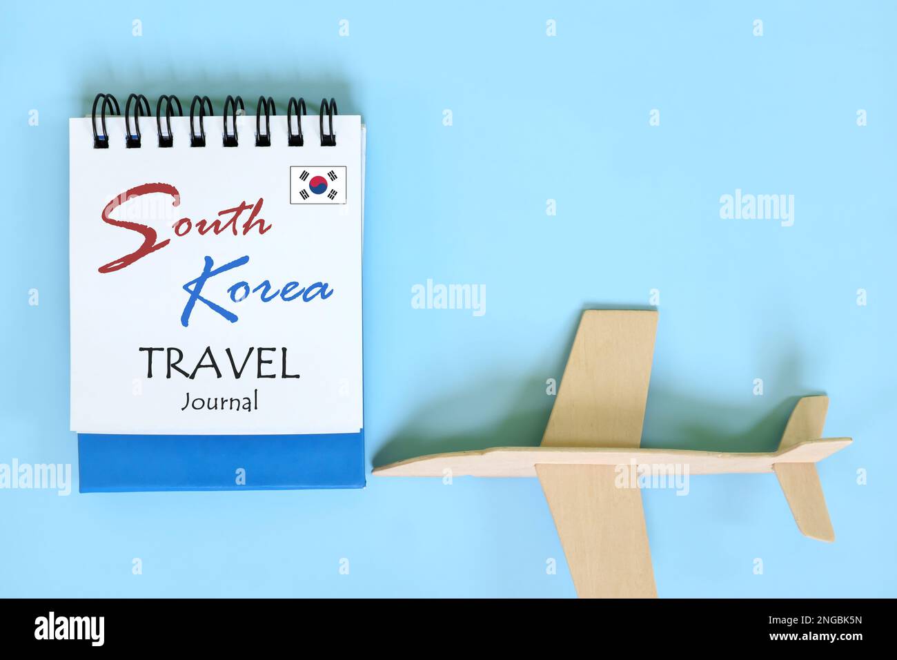 South Korea travel journal diary written on blue notepad with flag and ...