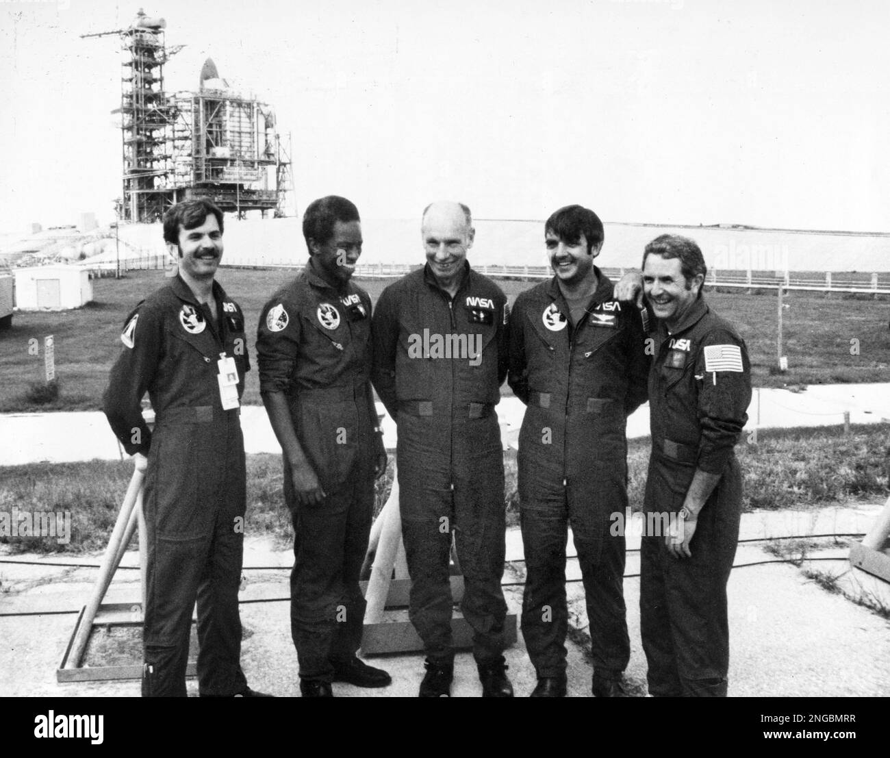 In this image provided by NASA, the crew of the space shuttle ...