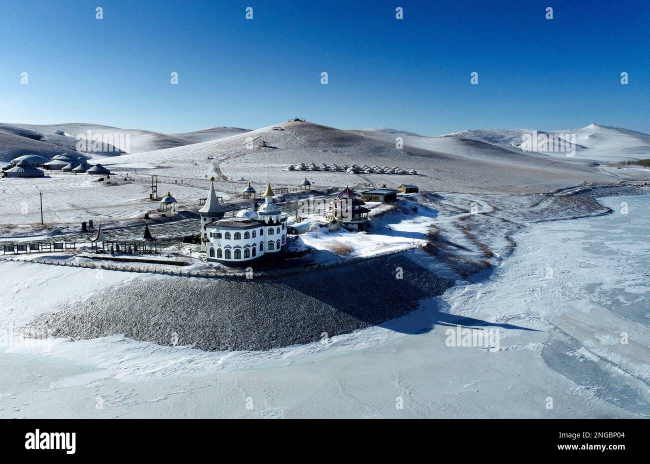 HOHHOT, CHINA - FEBRUARY 18, 2023 - Aerial photo shows the snow scenery ...