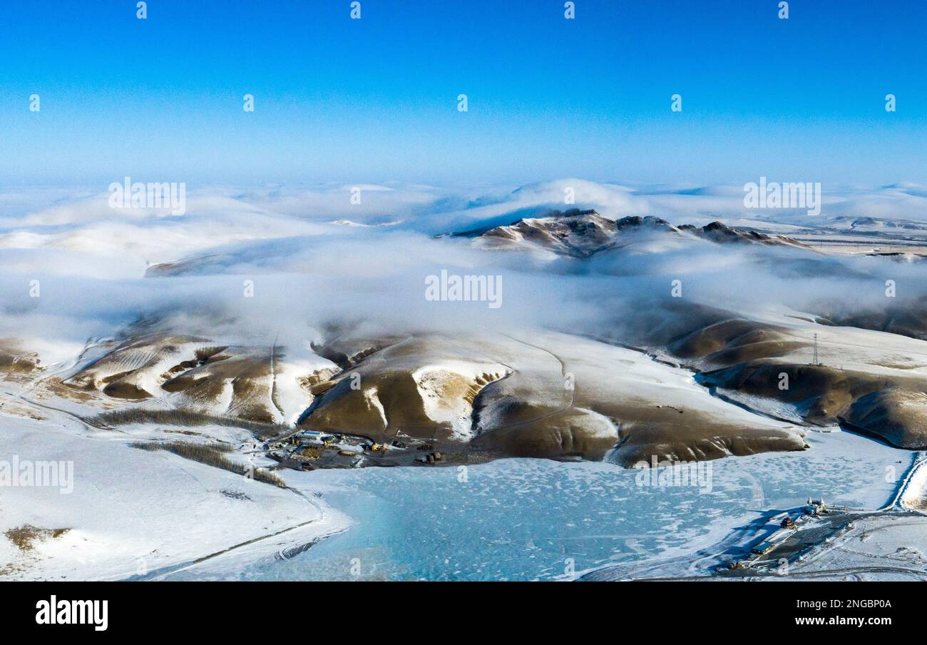 HOHHOT, CHINA - FEBRUARY 18, 2023 - Aerial photo shows the snow scenery ...