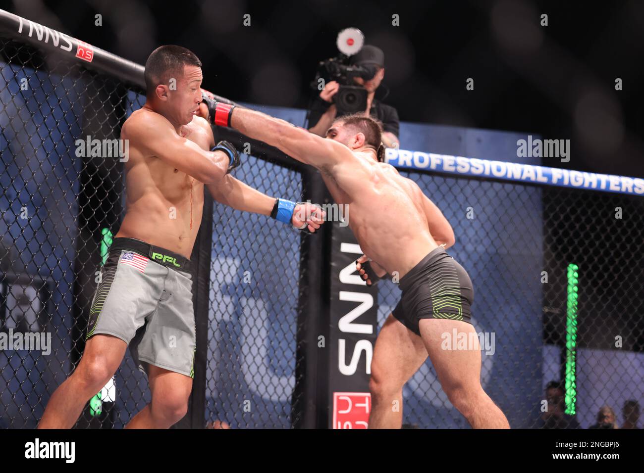 ORLANDO, FL - February 17 Jose Aguayo dodges a jab from Charlie Decca ...