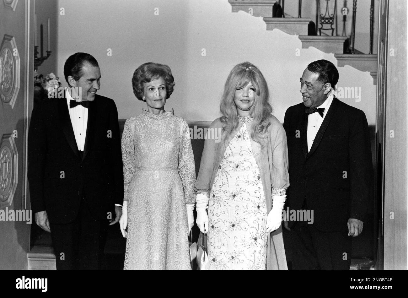 President and Mrs. Nixon pose with Duke Ellington and his sister Ruth ...