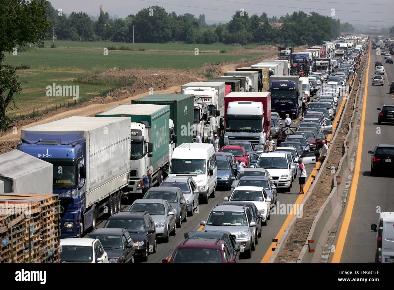 A view of the traffic jam on the A1 highway between Bologna and Modena ...