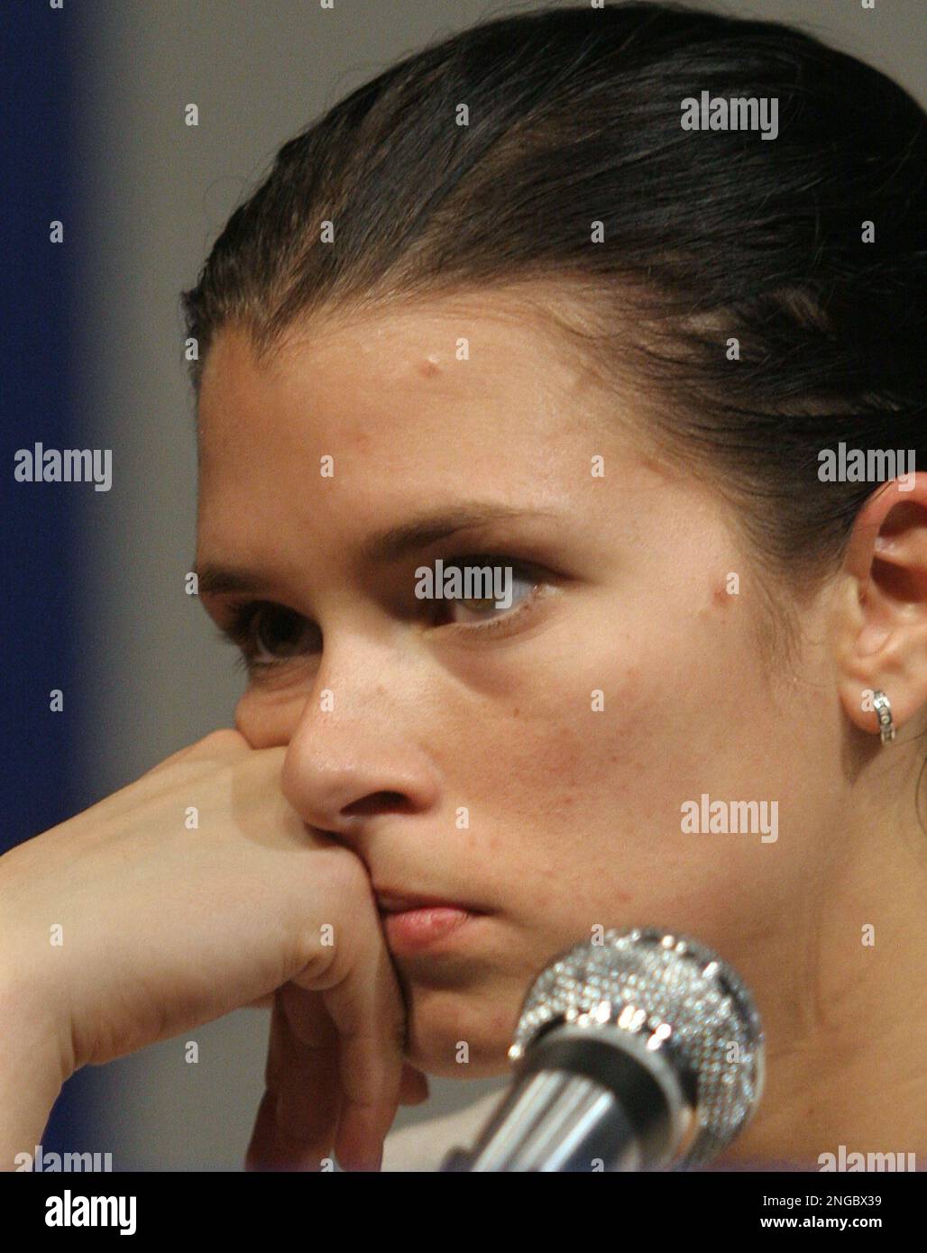 IRL driver Danica Patrick listens to questions from reporters following ...