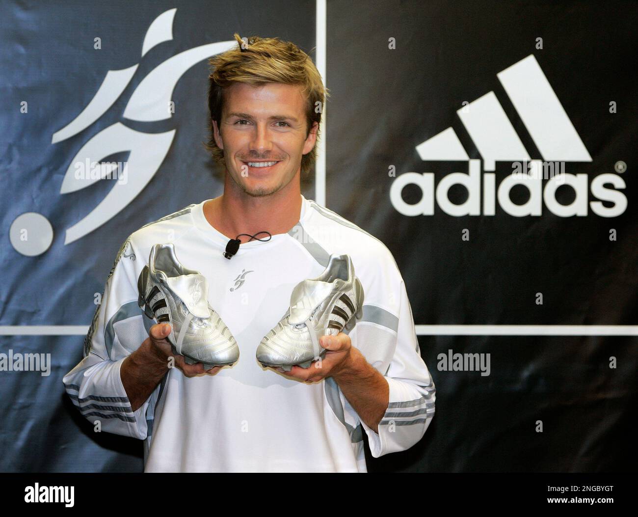 English soccer star David Beckham unveils his new line of soccer cleats ...