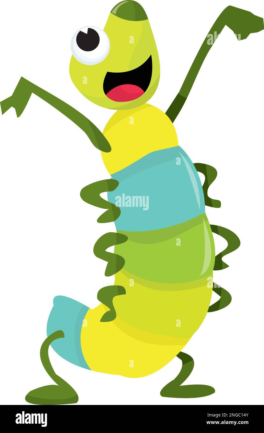 A cartoon vector illustration of cute caterpillar waking up and ...