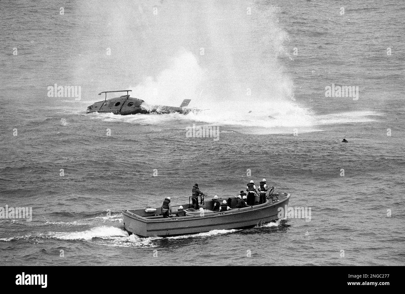 A U.S. Navy rescue boat dashes to pick up the pilot of a South ...